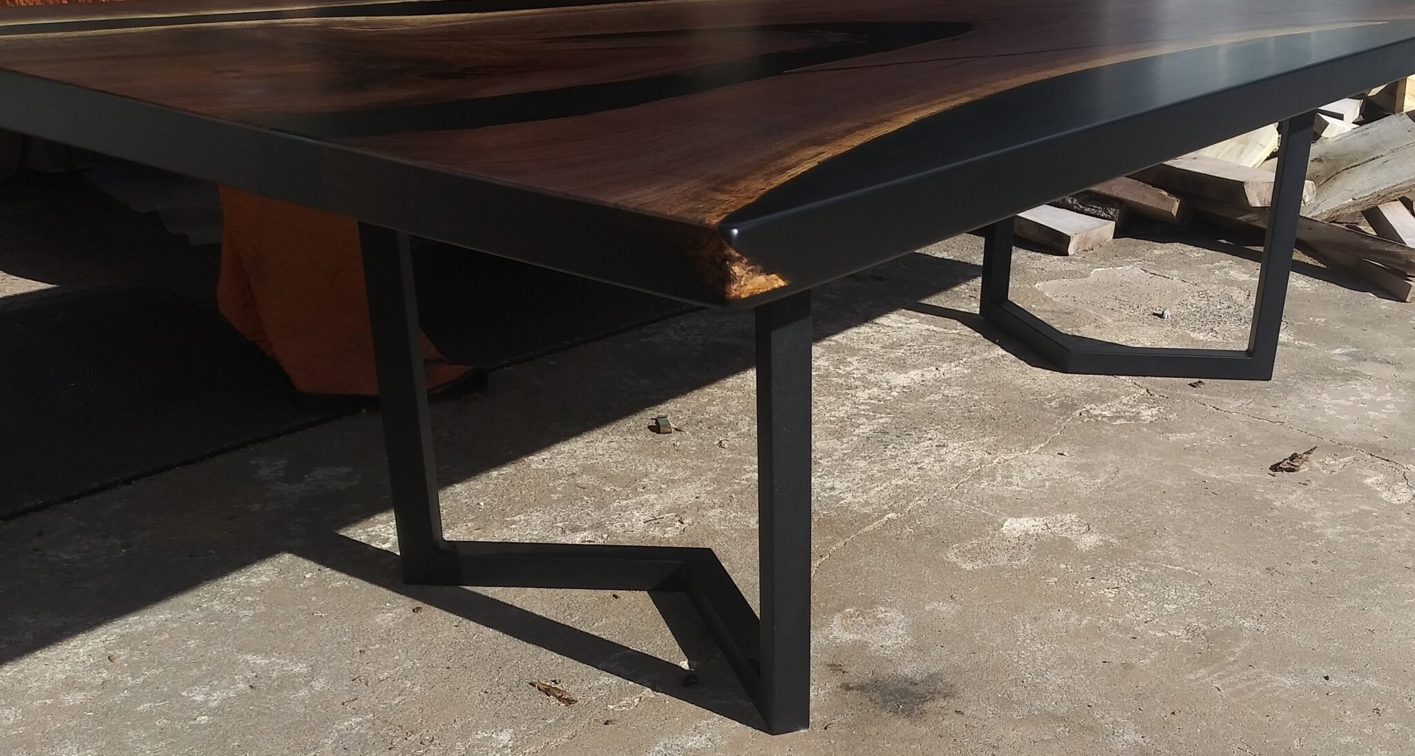 9' x 52" Black Walnut and Black Epoxy River Table - Lancaster Live Edge