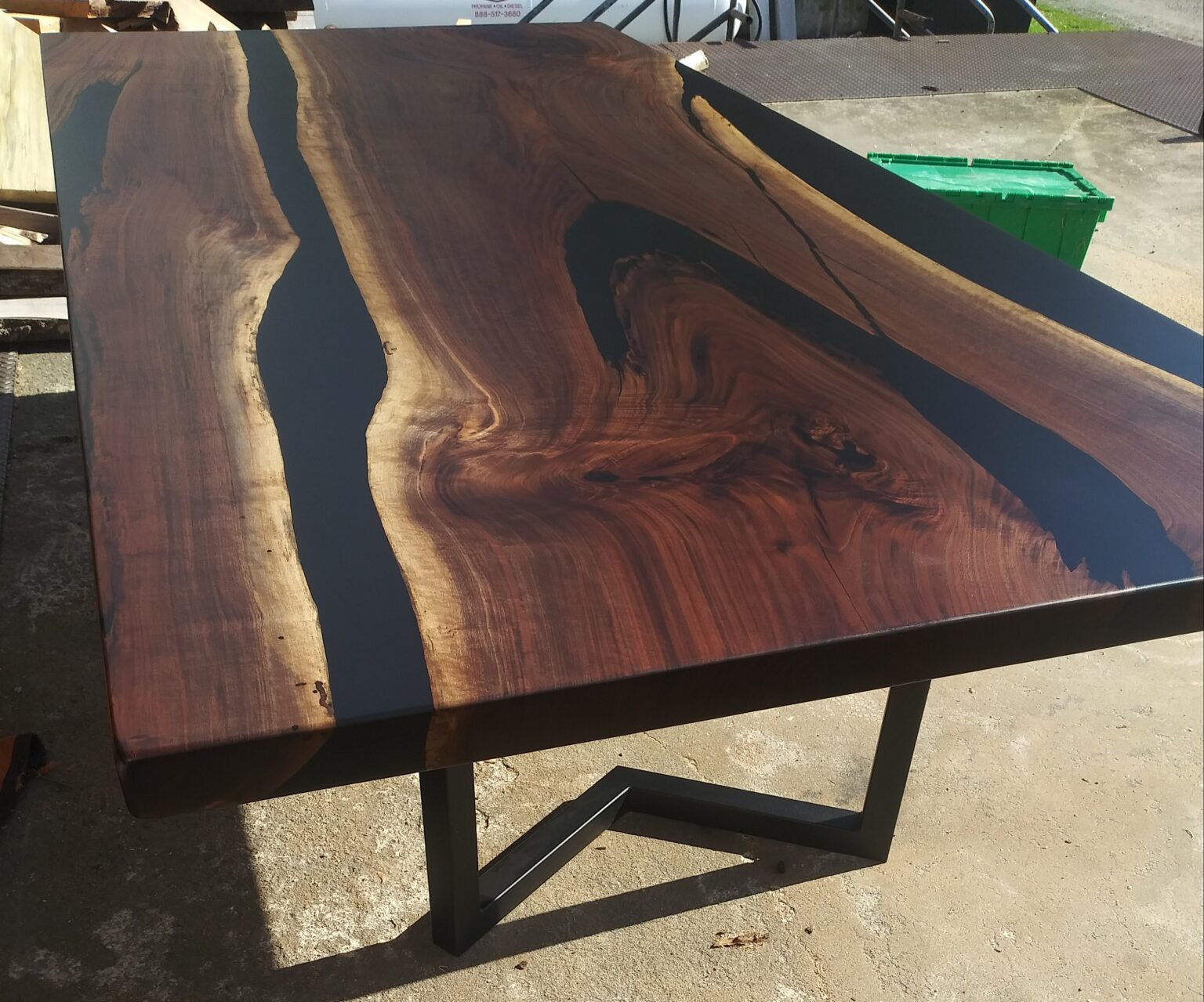 9' x 52" Black Walnut and Black Epoxy River Table - Lancaster Live Edge